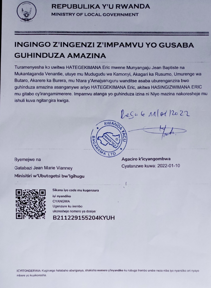 Ingingo z’ingenzi z’impamvu yo gusaba guhinduza amazina:HATEGEKIMANA ERIC - Rwandayacu