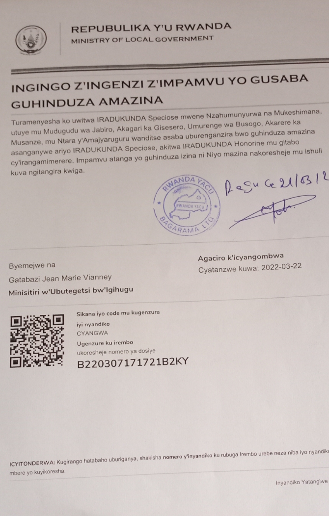 Ingingo z'ingenzi z'impamvu yo gusaba guhinduza amazina:IRADUKUNDA ...